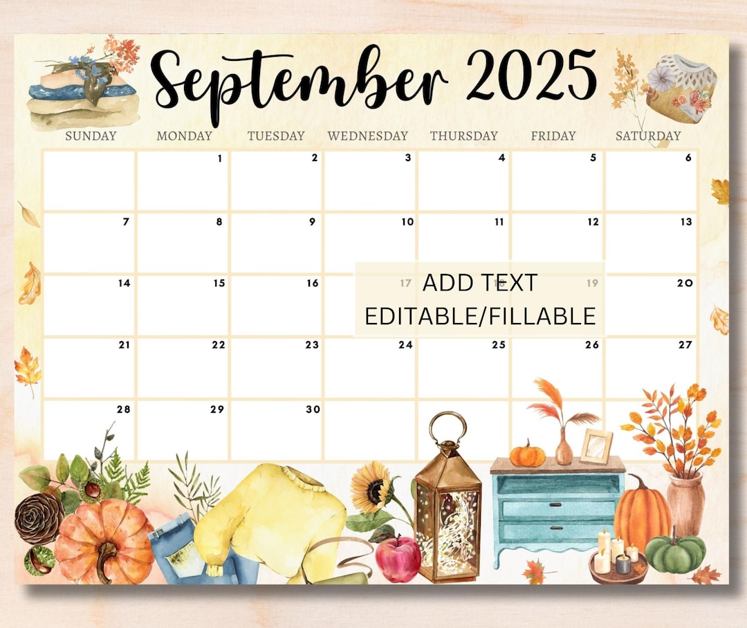 Editable September 2025 Calendar, Cute Printable Calendar, Fall ...