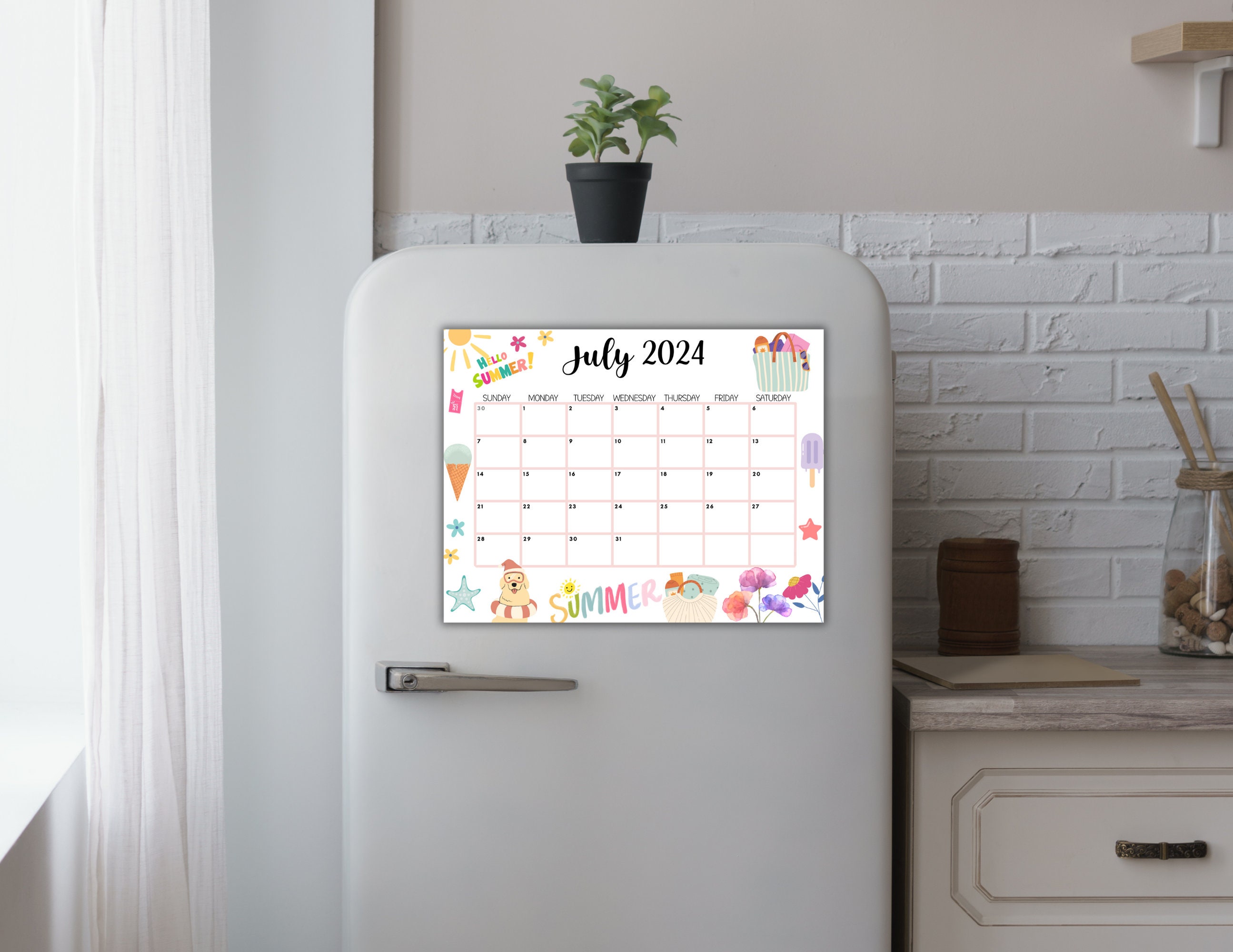 EDITABLE July 2024 Calendar, Printable Wall Calendar 2024, Cute ...