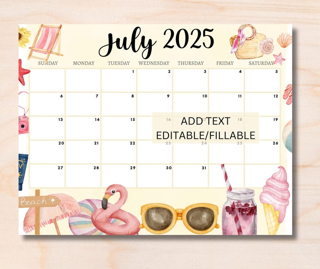 EDITABLE July 2025 Calendar, Fillable Monthly Planner for July ...