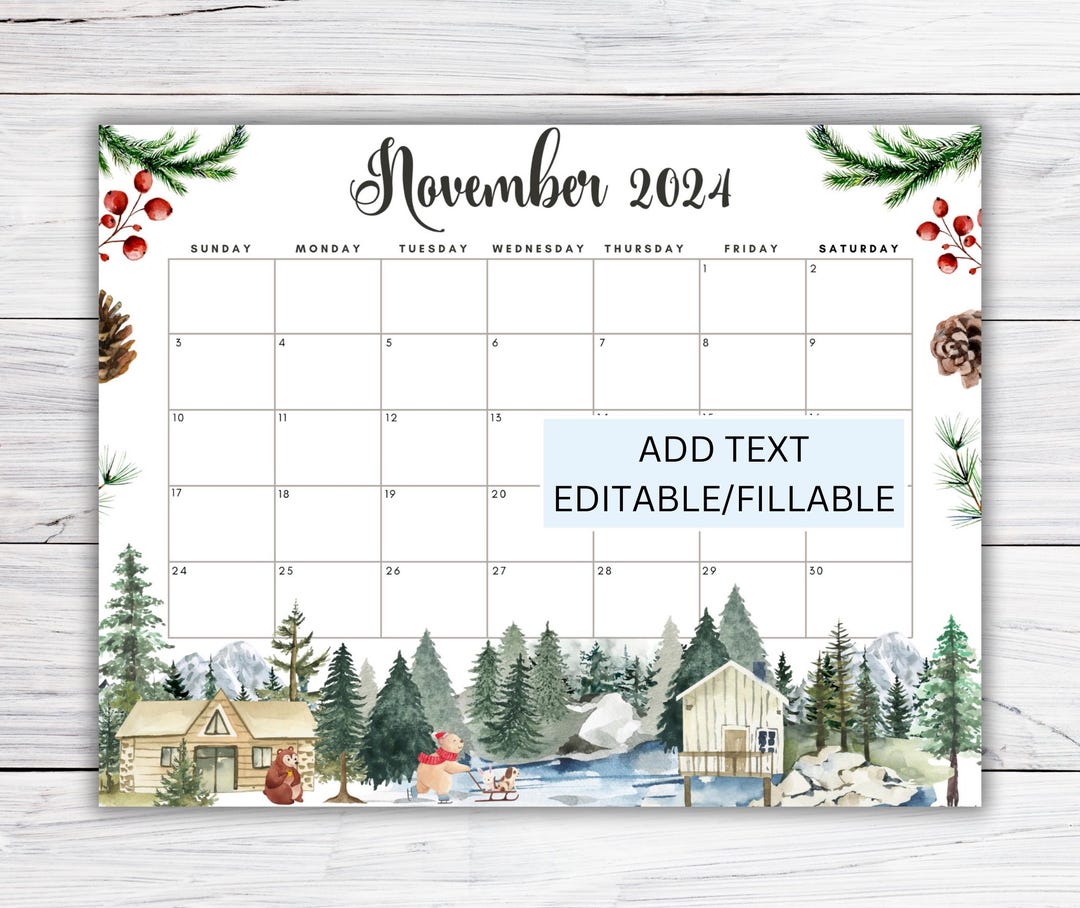 EDITABLE November 2024 Calendar, Cozy Autumn Theme Fall Calendar ...
