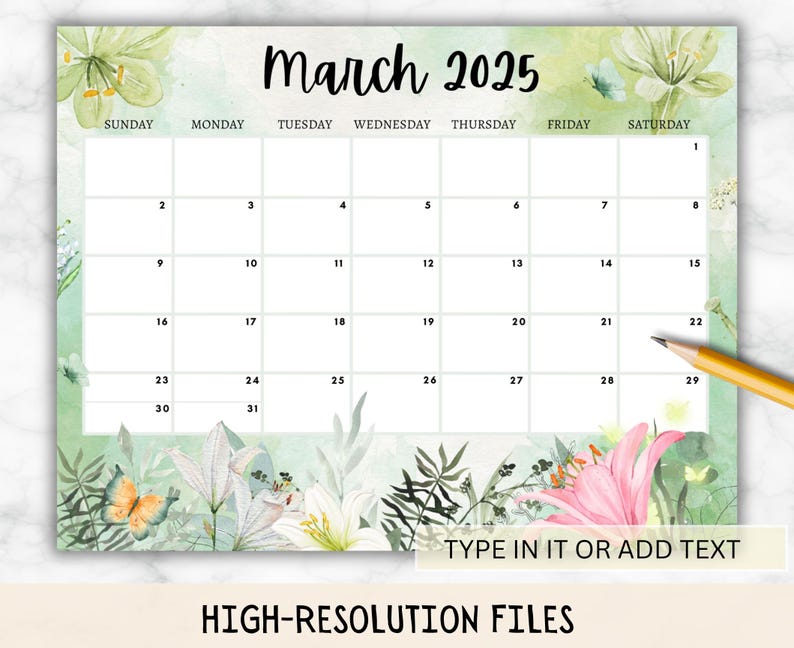 EDITABLE Calendar 2025 Bundle Pack W/ Flowers, Floral Calendar, Floral ...