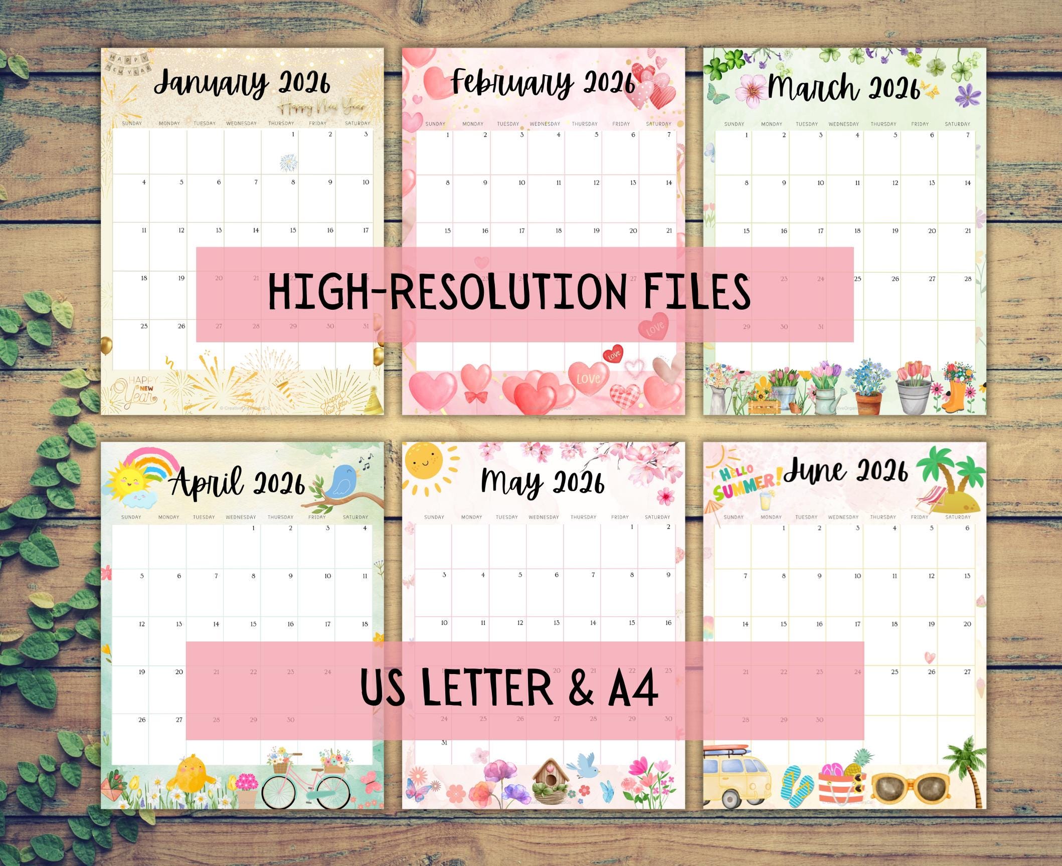 EDITABLE 2026 Calendar, 2026 Monthly Calendar Bundle, Printable ...