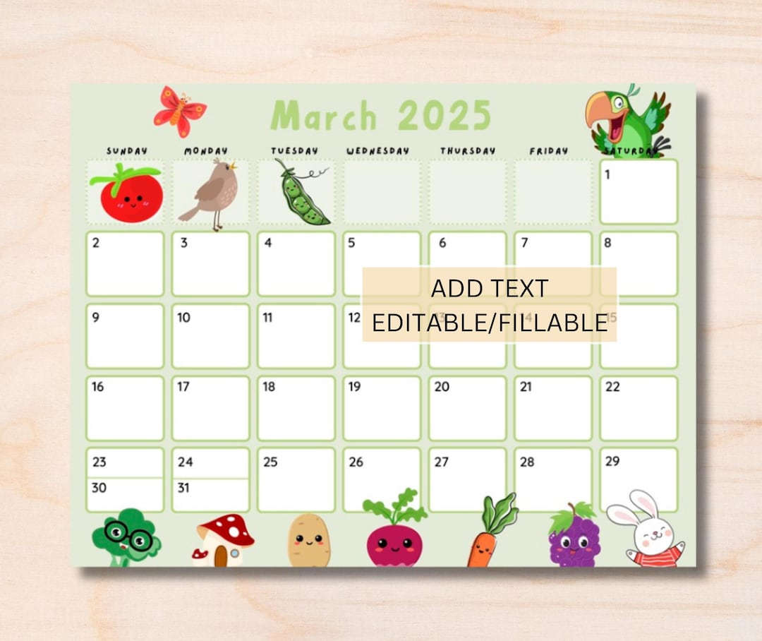 EDITABLE March 2025 Calendar, Printable Wall Calendar, Kids Classroom ...