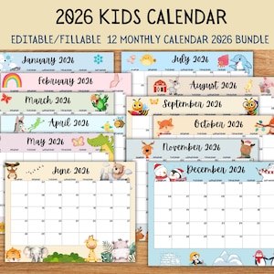 EDITABLE Monthly Calendar 2026 Bundle Pack, Whole Year 2026 Calendar ...
