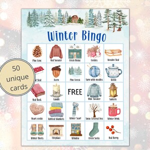 PRINTABLE Winter Bingo Game With 50 Unique Bingo Cards, Bingo Game ...