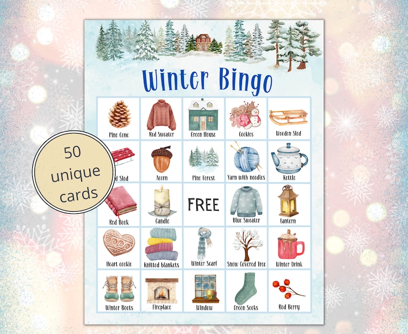 PRINTABLE Winter Bingo Game With 50 Unique Bingo Cards, Bingo Game ...