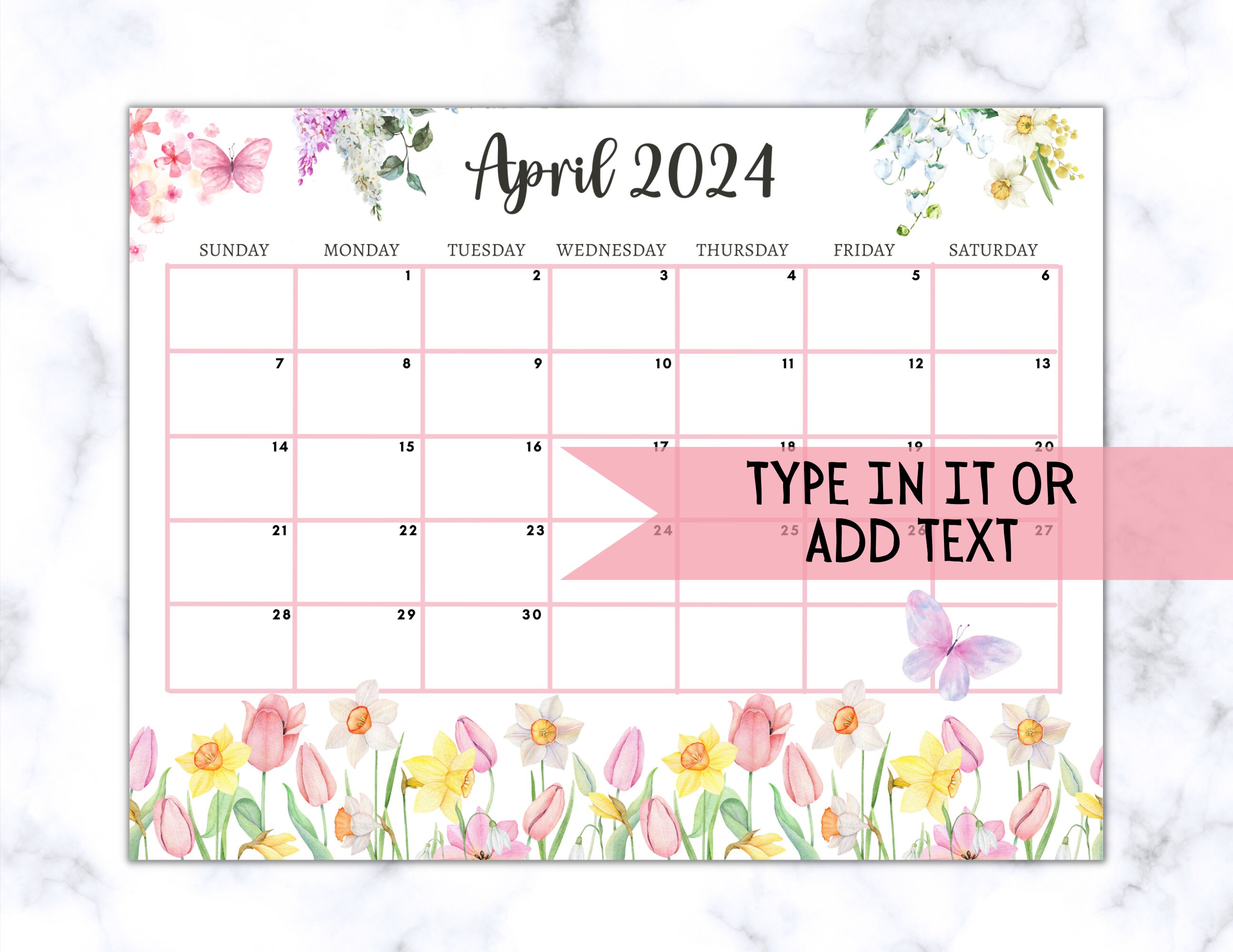 EDITABLE April 2024 Calendar, Printable Fillable Monthly Planner April ...