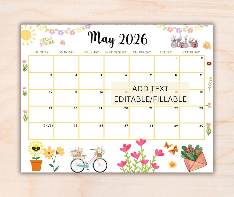 EDITABLE May 2026 Calendar, Printable Fillable Monthly Planner May ...