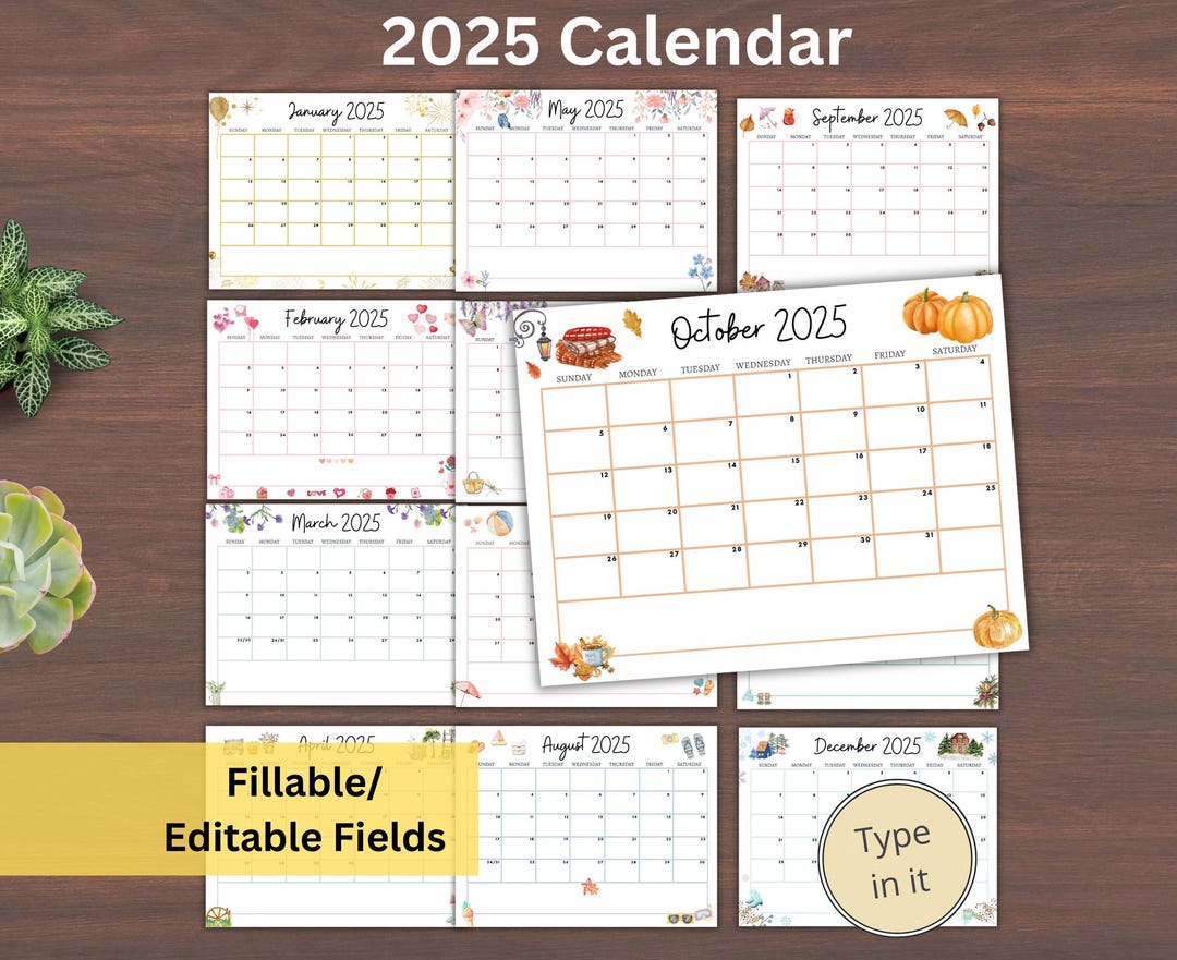 EDITABLE Calendar 2025 Bundle, Printable Watercolor Calendar for Kids ...