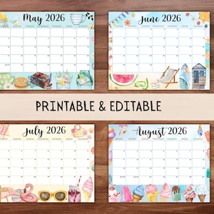 EDITABLE Monthly Calendar 2026 Bundle, Cute Printable Fillable Monthly ...