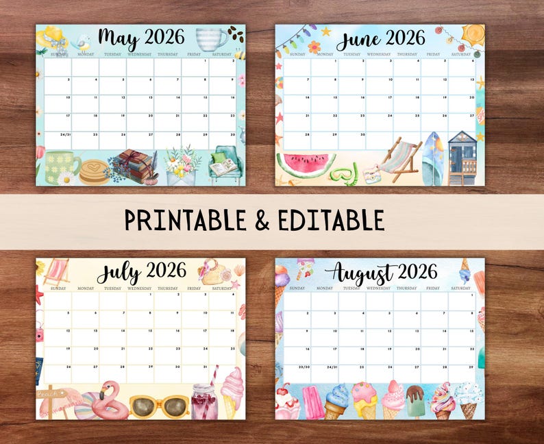 EDITABLE Monthly Calendar 2026 Bundle, Cute Printable Fillable Monthly ...
