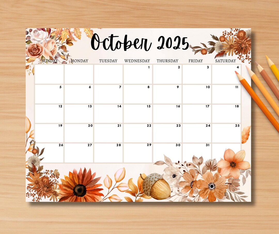 EDITABLE October 2025 Calendar With Autumn Theme Fall Calendar for ...