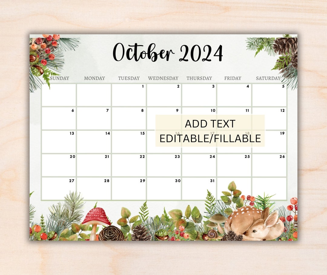 EDITABLE October 2024 Calendar, Printable Wall Calendar 2024, Cute ...