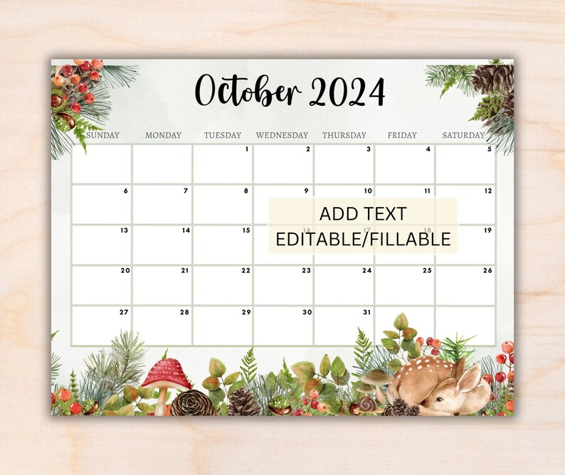 EDITABLE October 2024 Calendar, Printable Wall Calendar 2024, Cute ...