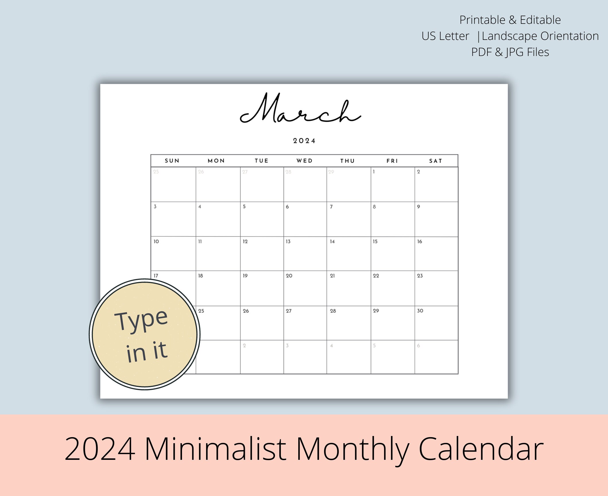 2024 Editable Printable Calendars 2024 Minimalist Calendar Bundle ...