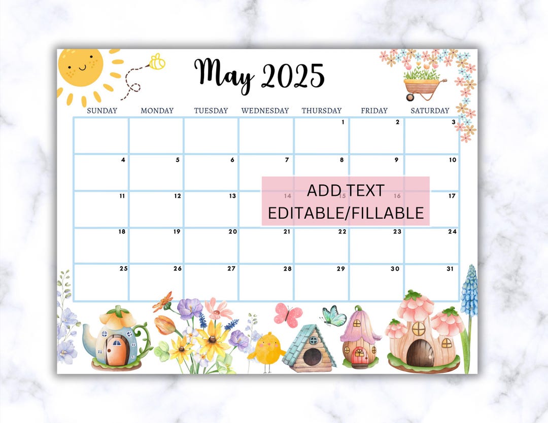 Editable May 2025 Calendar, Fillable Classroom Calendar, Spring ...