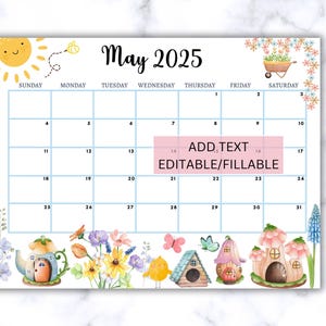 Editable May 2025 Calendar, Fillable Classroom Calendar, Spring ...
