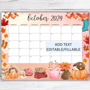 EDITABLE October 2024 Calendar, Printable Monthly Calendar for October ...