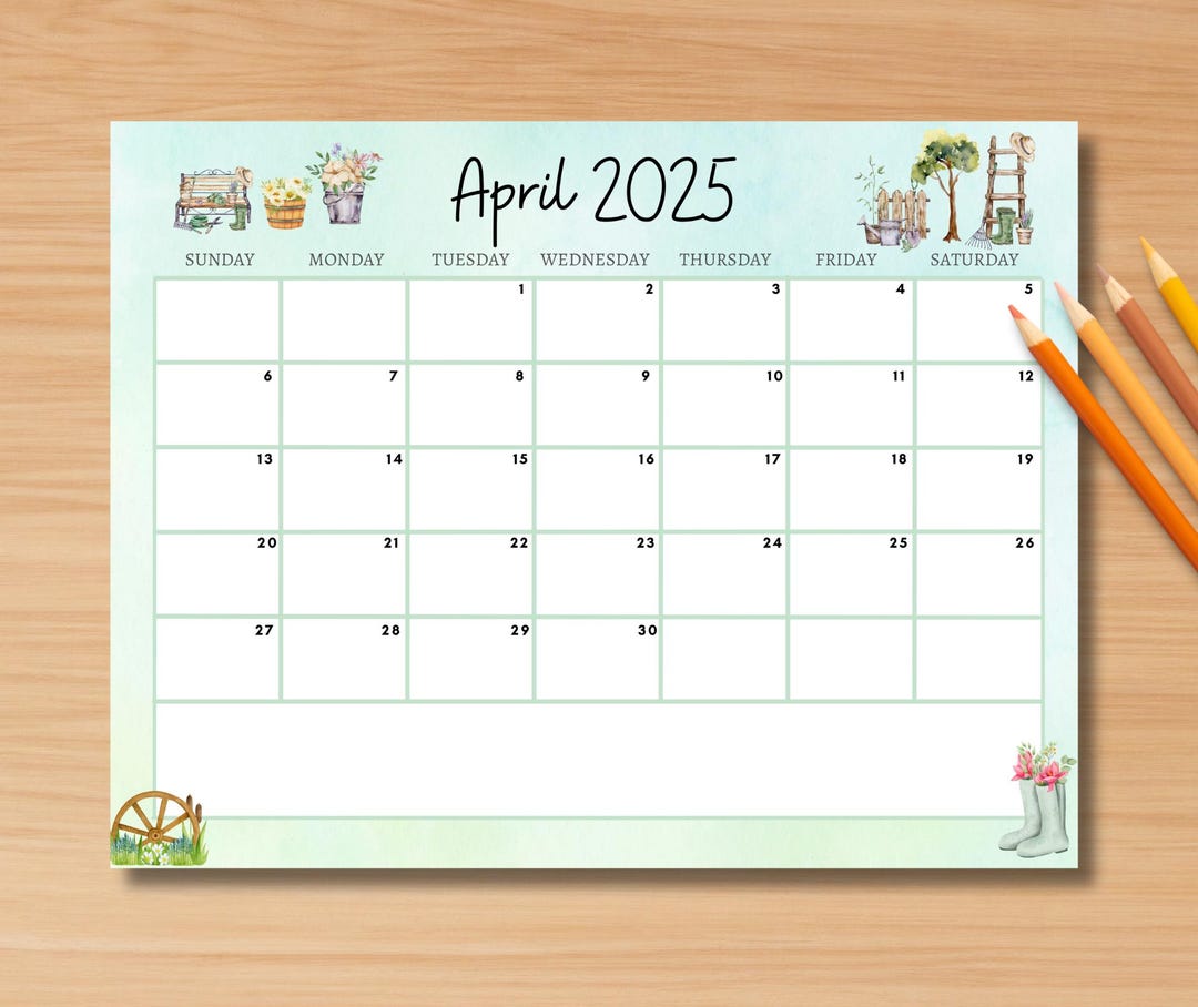EDITABLE April 2025 Calendar, Spring Calendar Planner W/ Garden ...