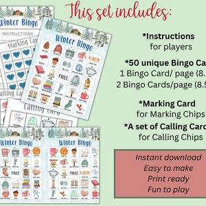 PRINTABLE Winter Bingo Game With 50 Unique Bingo Cards, Bingo Game ...