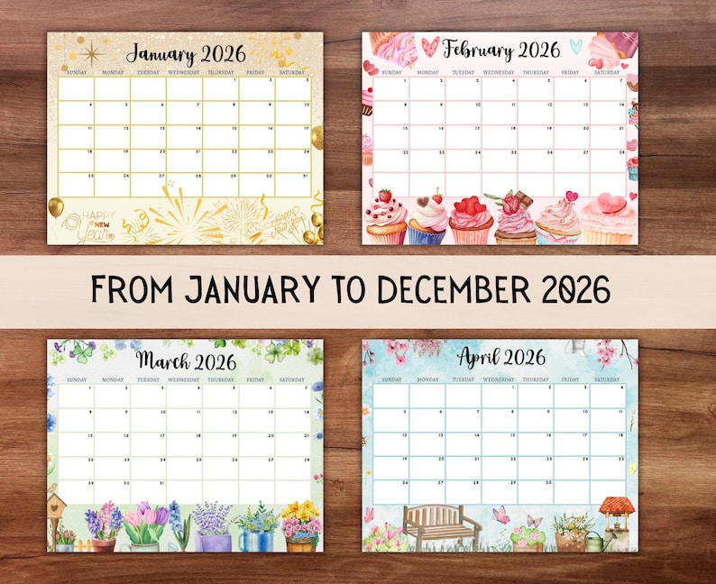 EDITABLE Monthly Calendar 2026 Bundle, Cute Printable Fillable Monthly ...
