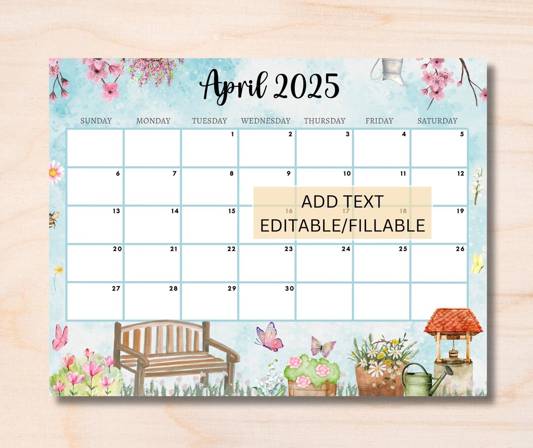 EDITABLE April 2025 Calendar, Printable Fillable April Calendar W ...
