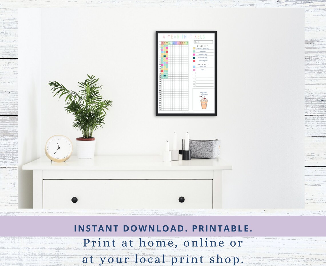 A Year in Pixels Editable & Printable PDF Yearly Mood Tracker Progress ...