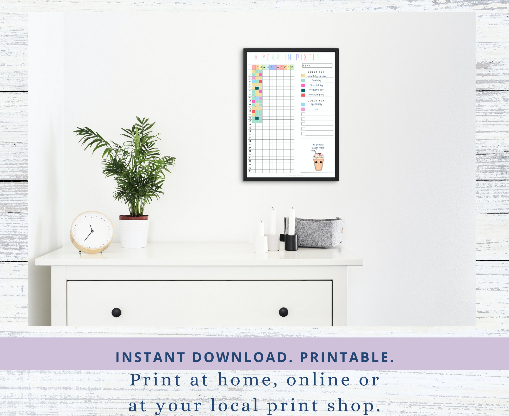 A Year in Pixels Editable & Printable PDF Yearly Mood Tracker Progress ...