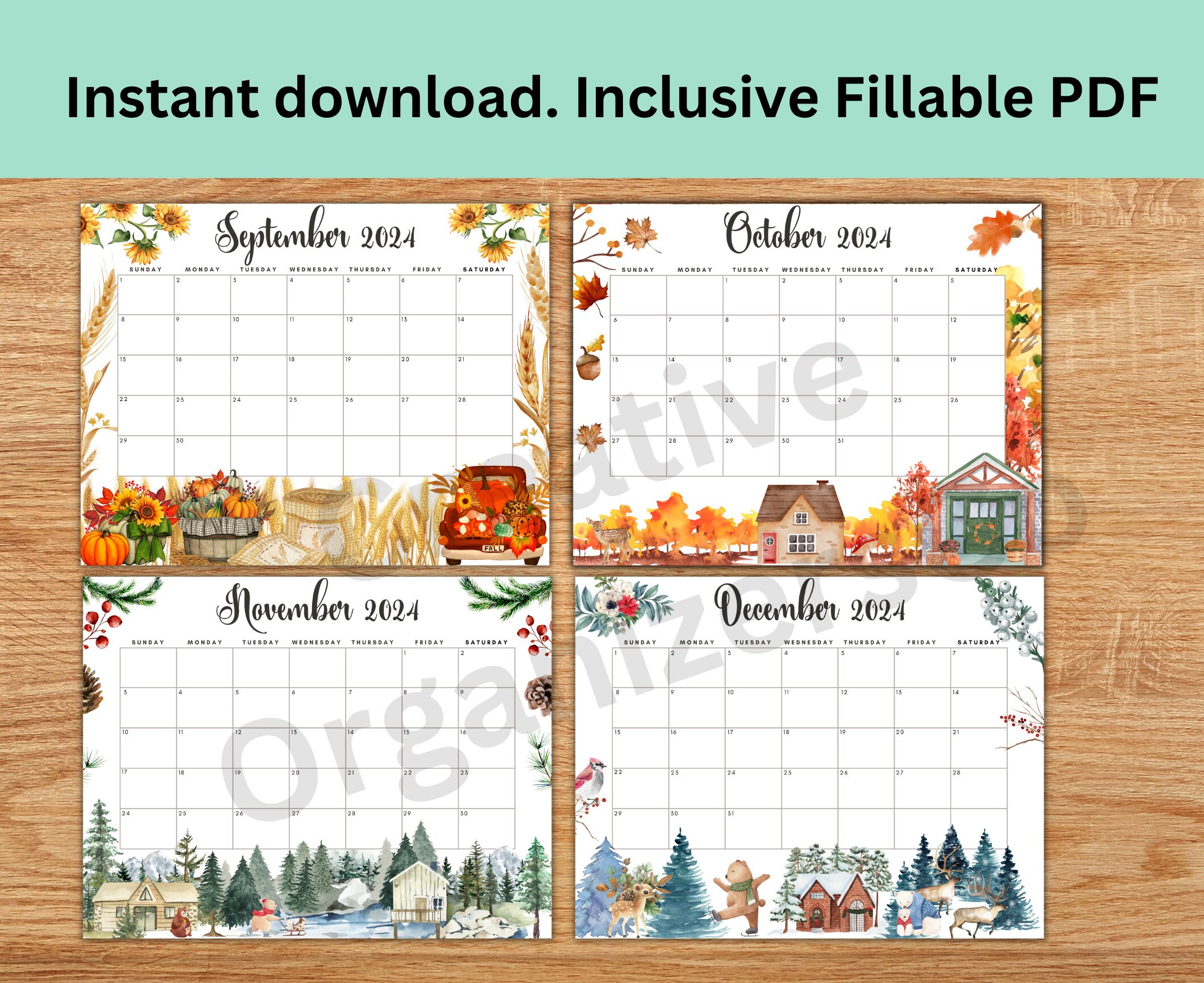 EDITABLE Calendar 2024 Bundle Pack January to December 2024 Whole Year ...