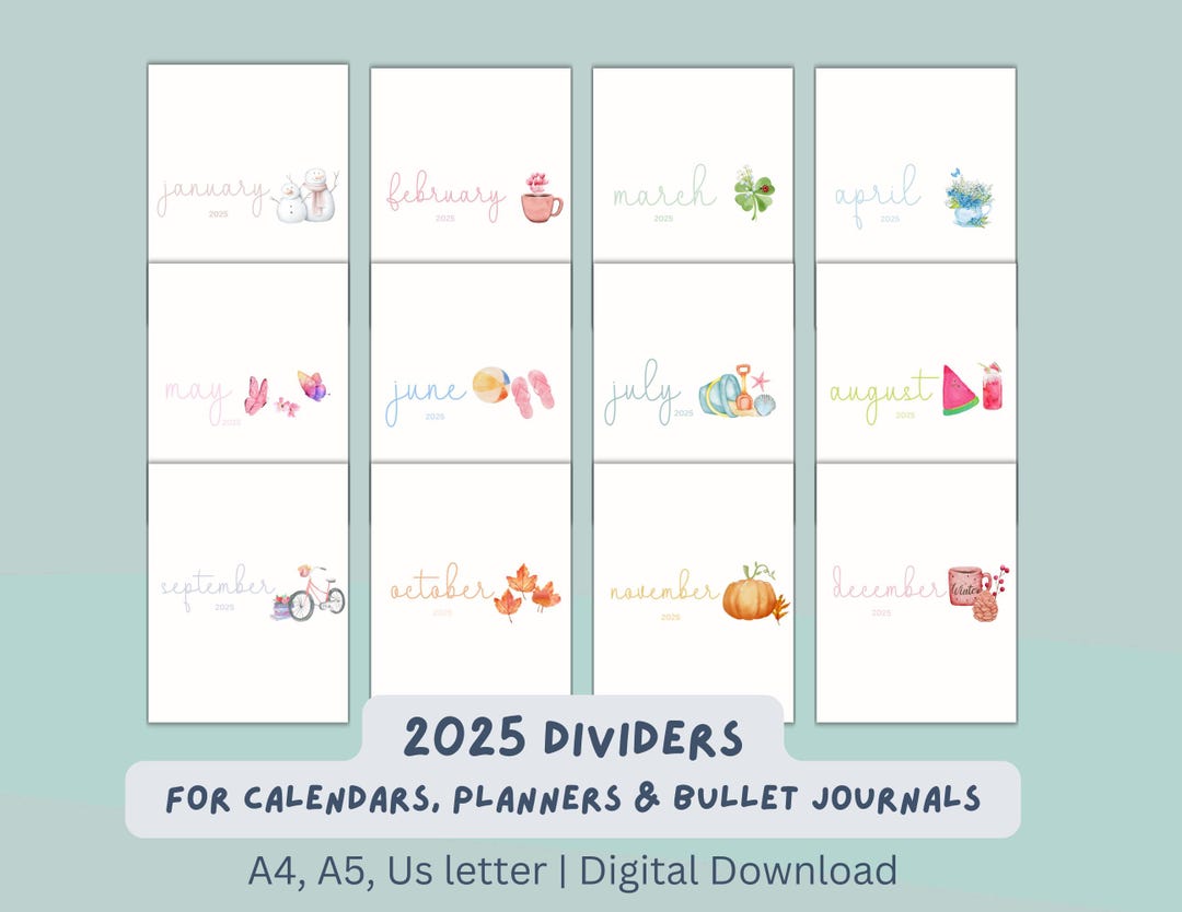 2025 Monthly Title Covers 2025 Calendar Title Covers Monthly Dividers ...