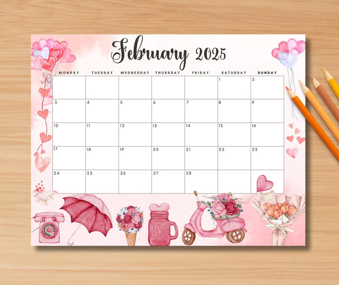 EDITABLE February 2025 Calendar Cute PRINTABLE Fillable Monthly Planner ...