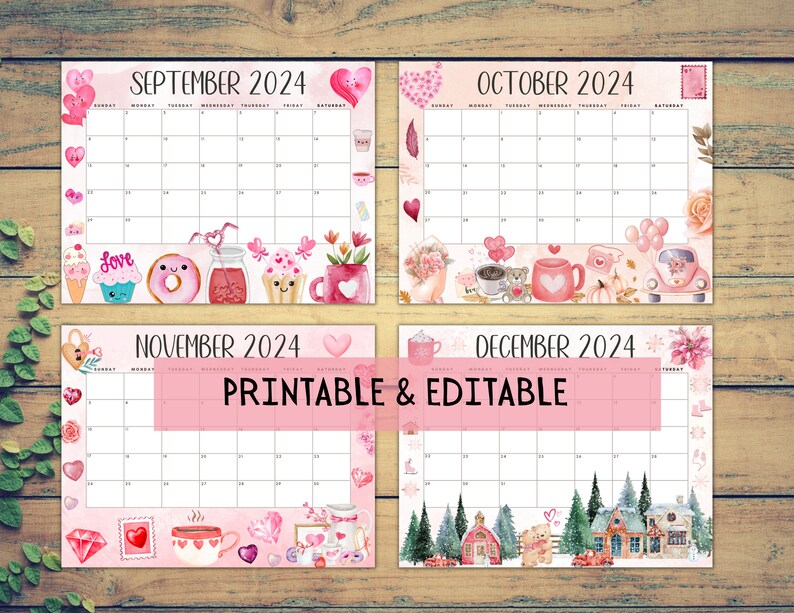 EDITABLE Monthly Calendar 2024 Bundle, Cute Editable 2024 PDF Calendar ...