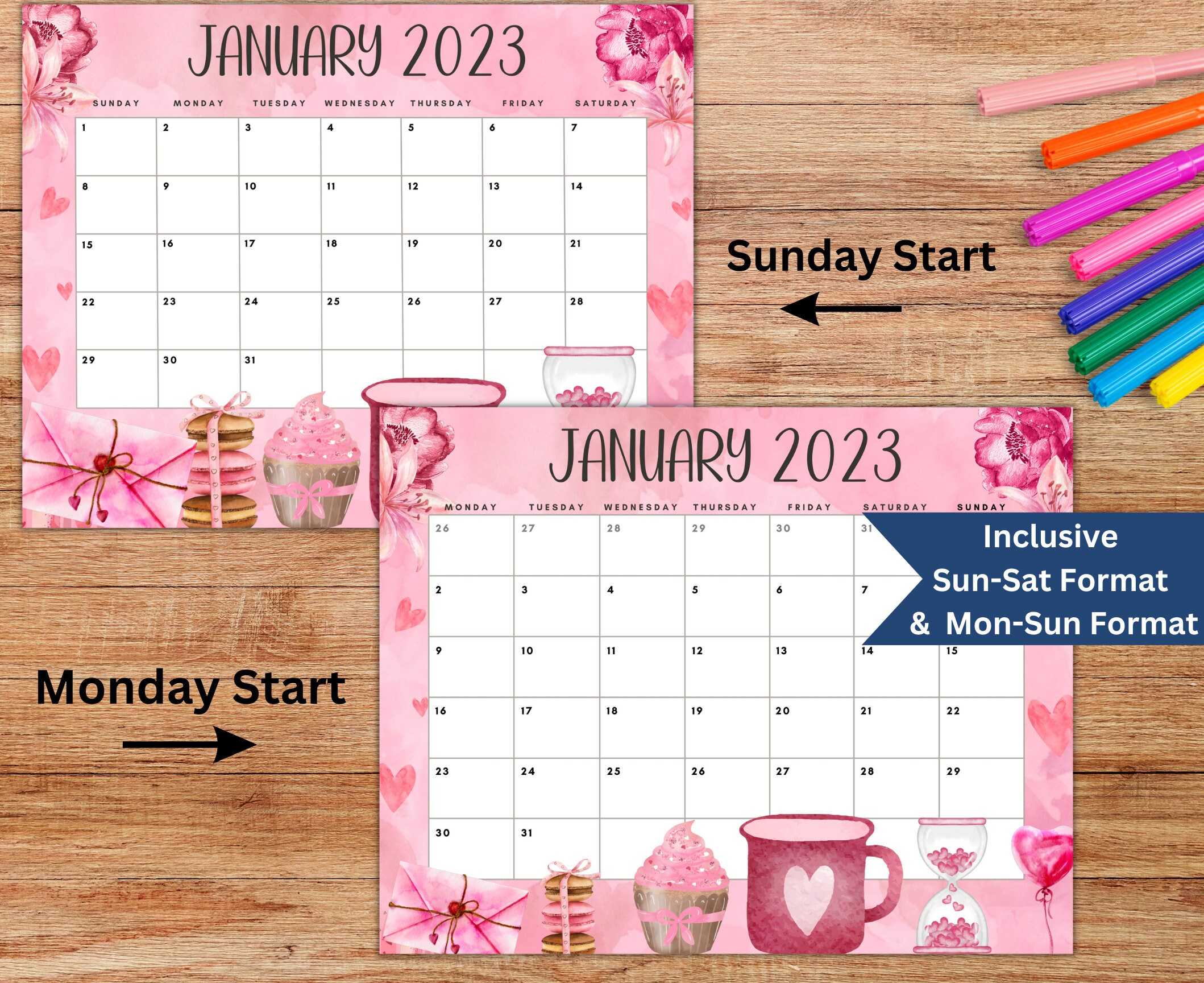 EDITABLE Monthly Calendar 2023 Bundle in Pink Whole Year 2023 - Etsy