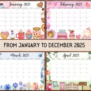 2025 EDITABLE Printable Watercolor Calendar, Printable Fillable Monthly ...