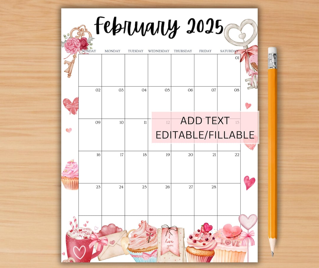 EDITABLE February 2025 Calendar Printable Fillable Watercolor Planner 8 ...