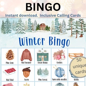 PRINTABLE Winter Bingo Game With 50 Unique Bingo Cards, Bingo Game ...