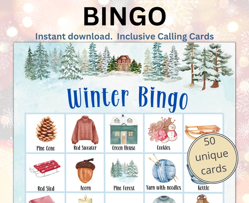 PRINTABLE Winter Bingo Game With 50 Unique Bingo Cards, Bingo Game ...