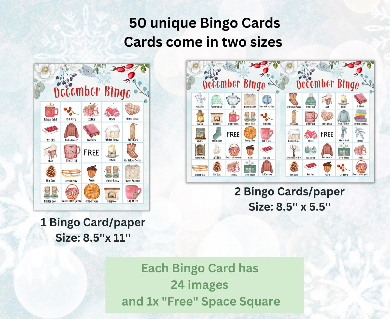PRINTABLE December Bingo Game With 50 Unique Bingo Cards, Bingo Game ...