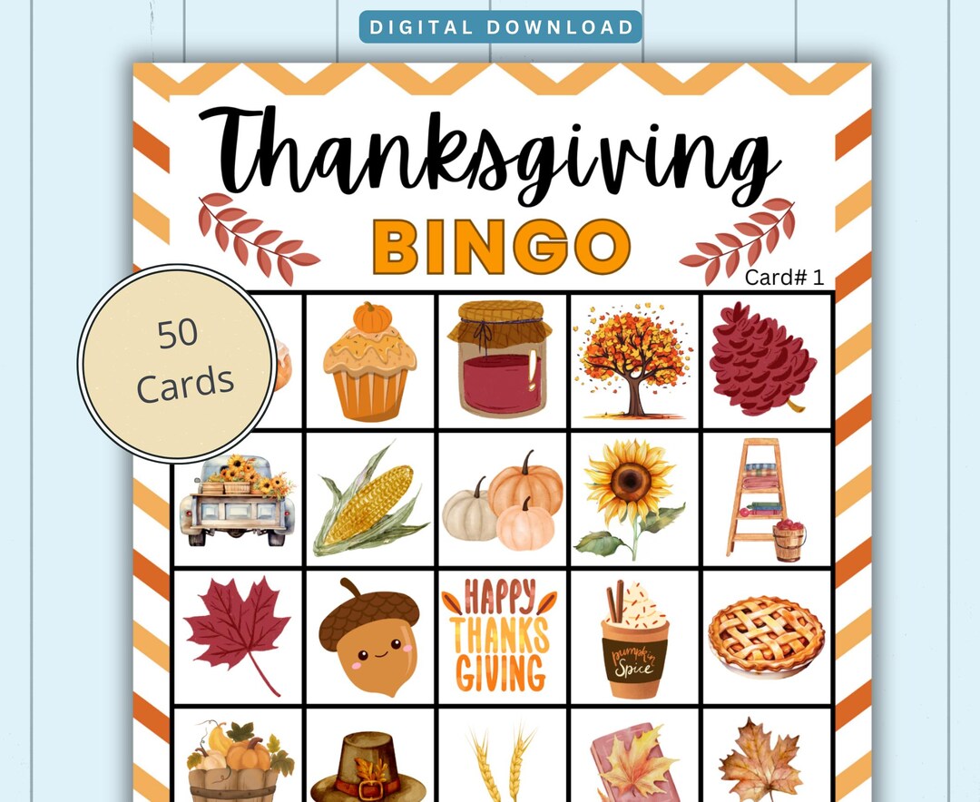 50 THANKSGIVING Bingo Cards, Fall Bingo, 50 Thanksgiving Bingo Cards ...
