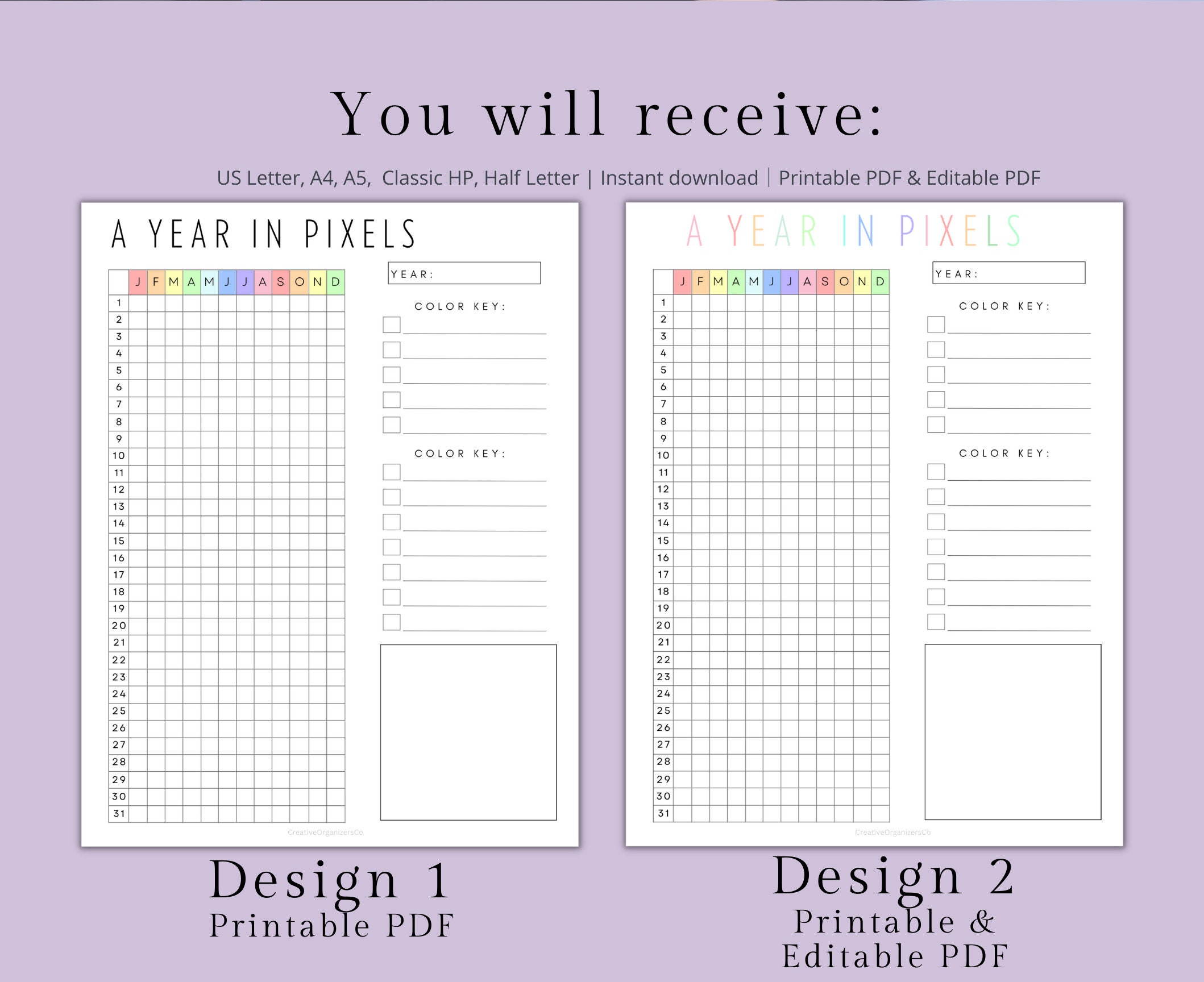 A Year in Pixels Editable & Printable PDF Yearly Mood Tracker Progress ...