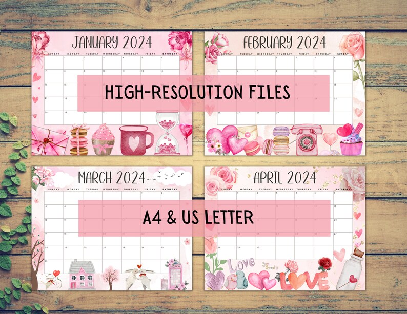 EDITABLE Monthly Calendar 2024 Bundle, Cute Editable 2024 PDF Calendar ...