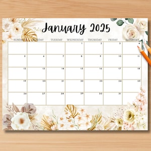 EDITABLE January 2025 Calendar, Printable Fillable Monthly Planner New ...