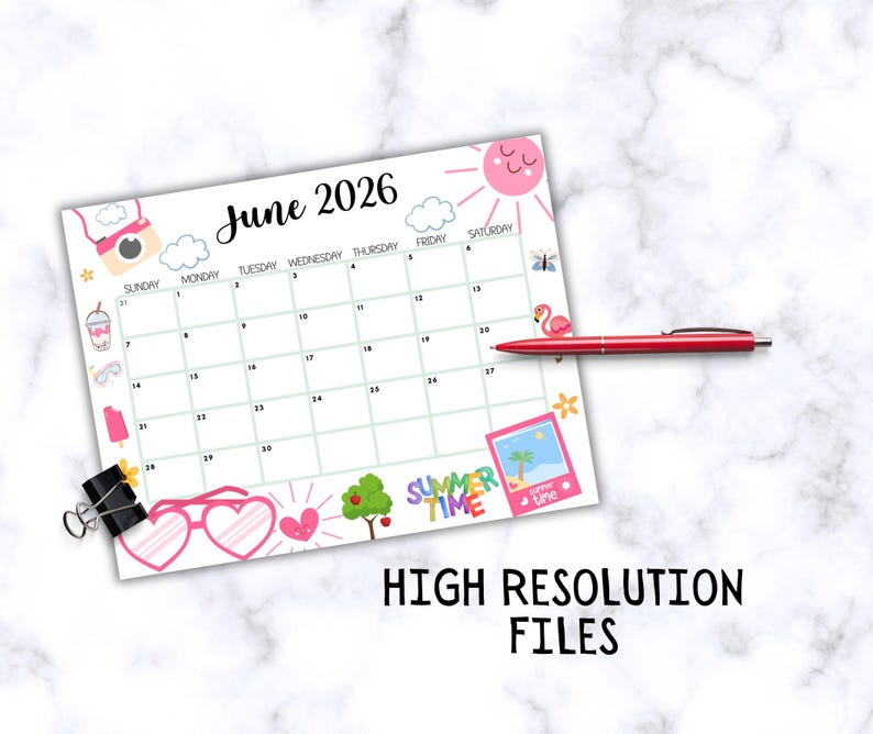 EDITABLE June 2026 Calendar, Printable Wall Calendar 2026, Cute ...
