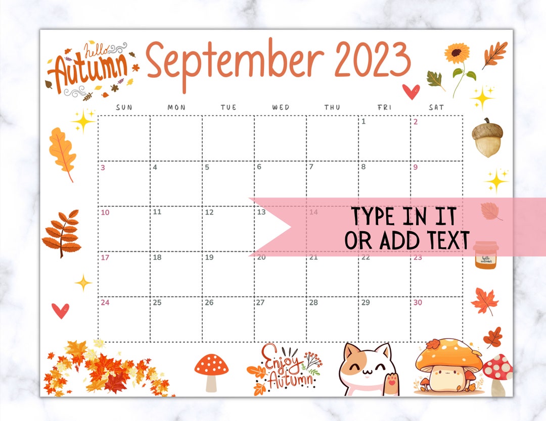 Editable September 2023 Calendar Printable Kawaii Calendar w/ - Etsy México