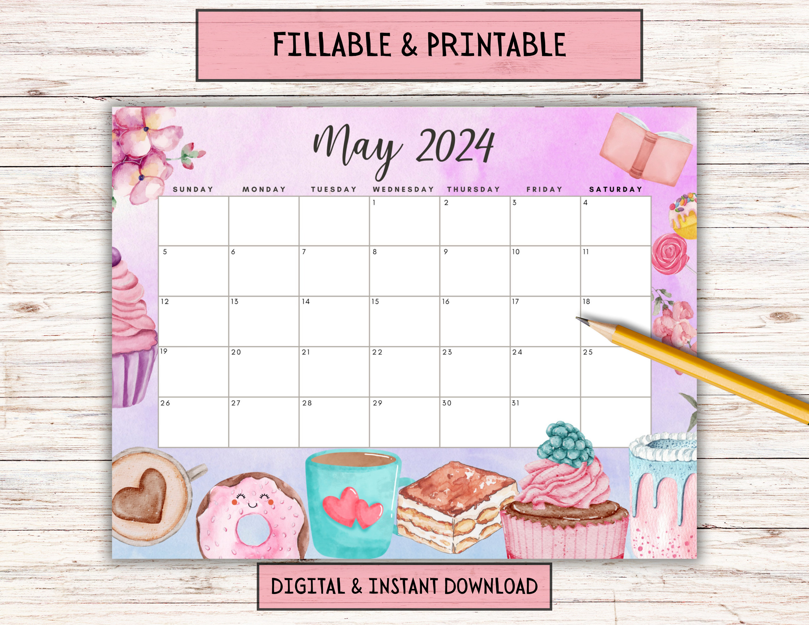 EDITABLE May 2024 Calendar,printable Fillable Monthly Planner W Tea ...