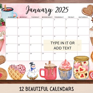 2025 EDITABLE Printable Watercolor Calendar, Printable Fillable Monthly ...