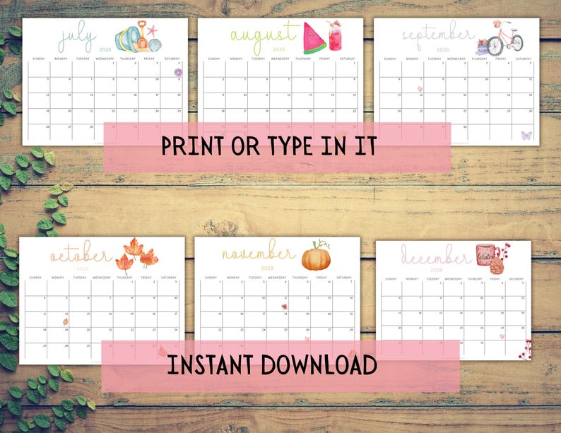 2026 EDITABLE Printable Watercolor Calendar,printable Fillable Monthly ...