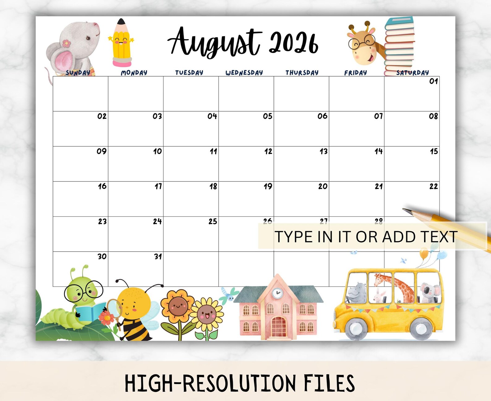 EDITABLE Monthly Calendar 2026 Bundle, Cute Whole Year 2026 Calendar ...