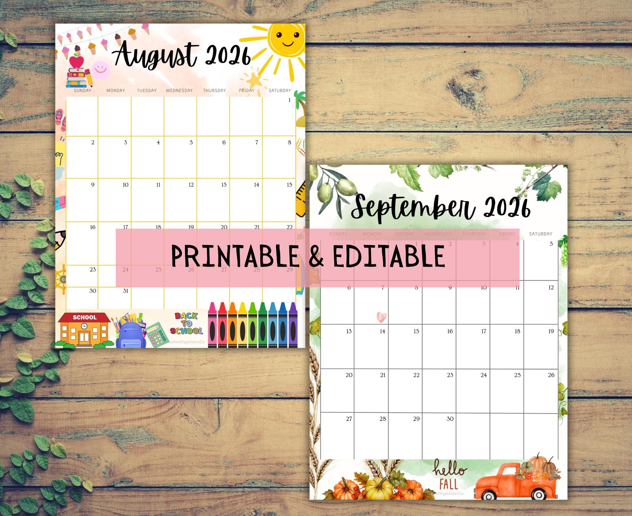 EDITABLE 2026 Calendar, 2026 Monthly Calendar Bundle, Printable ...