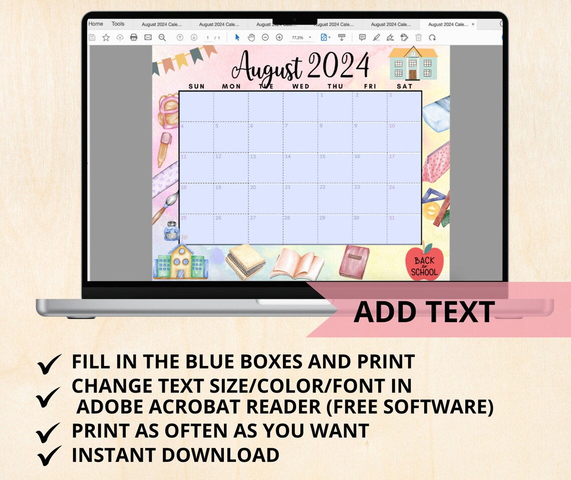 EDITABLE August 2024 Calendar, Printable Fillable Monthly Planner ...